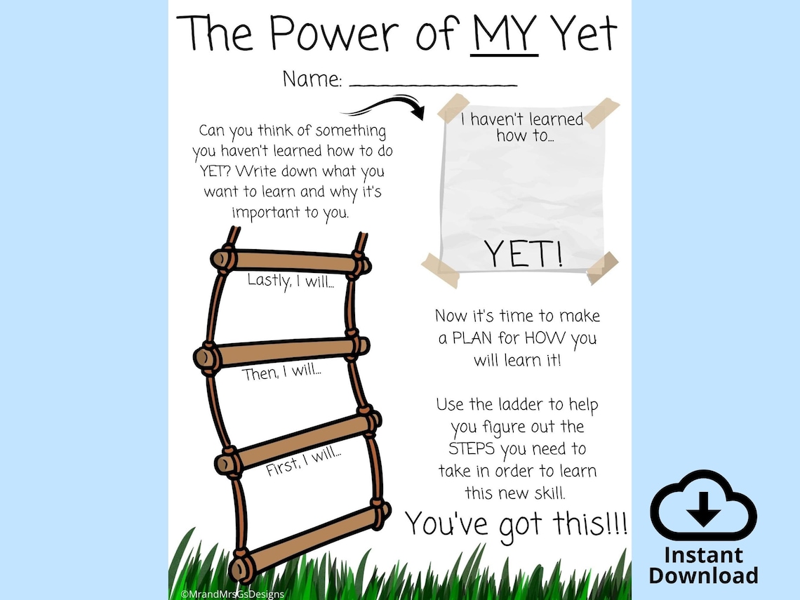 Power of yet Worksheet Growth Mindset Challenging Negative | Etsy