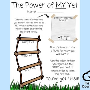 Power of yet Worksheet, Growth Mindset, Challenging Negative Thinking ...