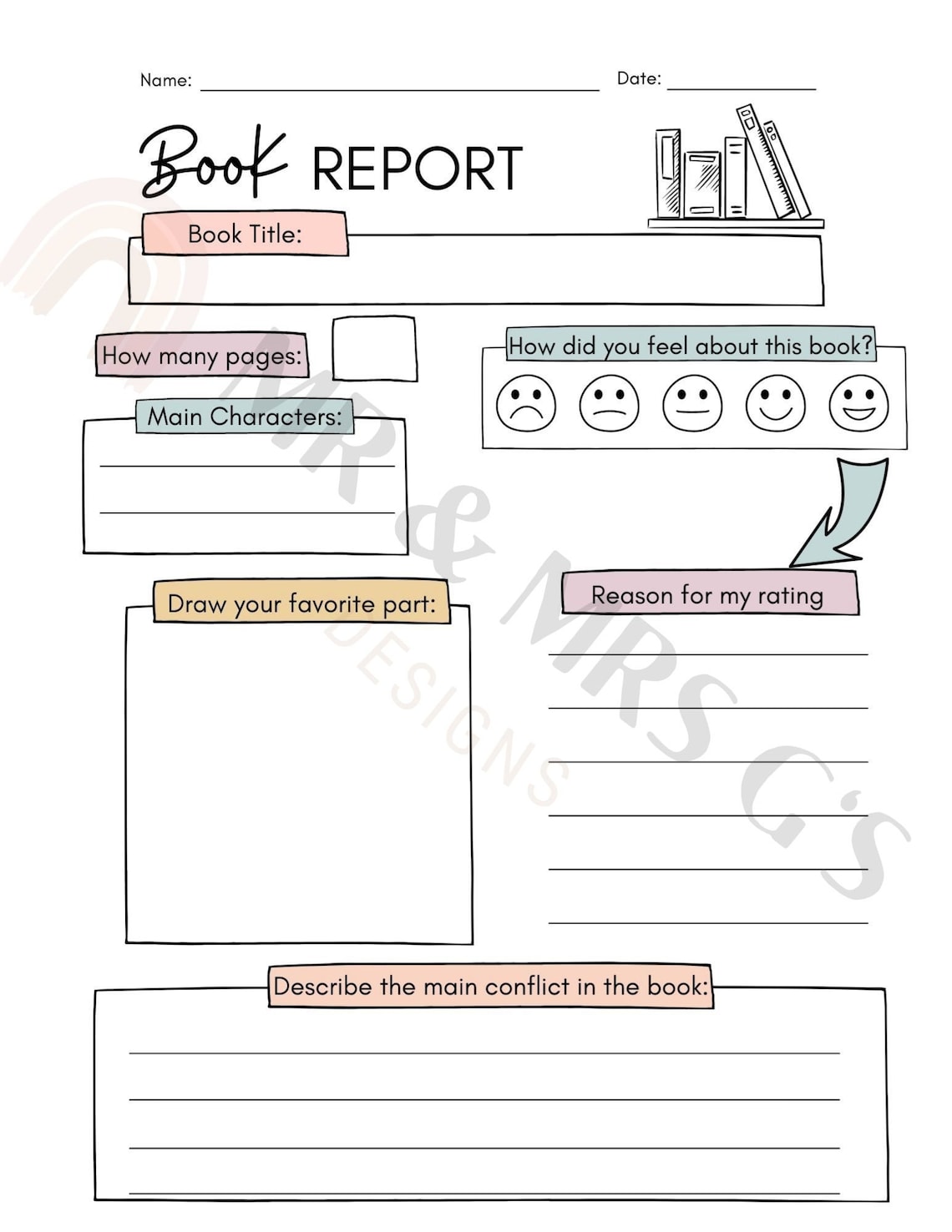 Book Report Book Review Printable Book Report Reading - Etsy