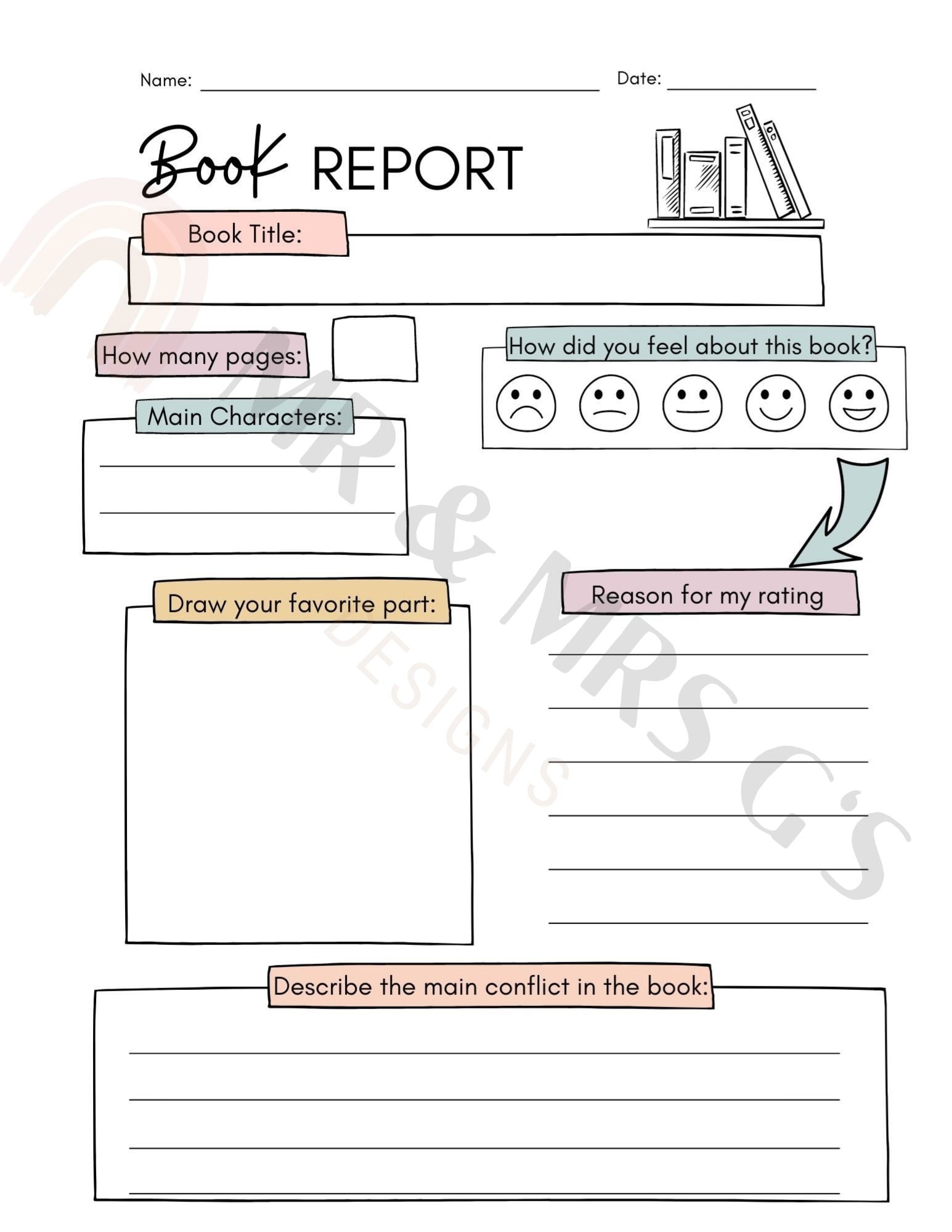 Book Report Book Review Printable Book Report Reading - Etsy Canada