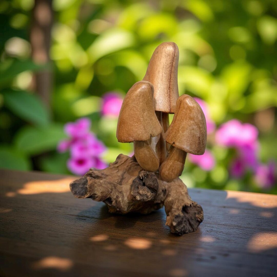 Hand Carved Wooden Mushroom Statue: Home Decor Art - Etsy
