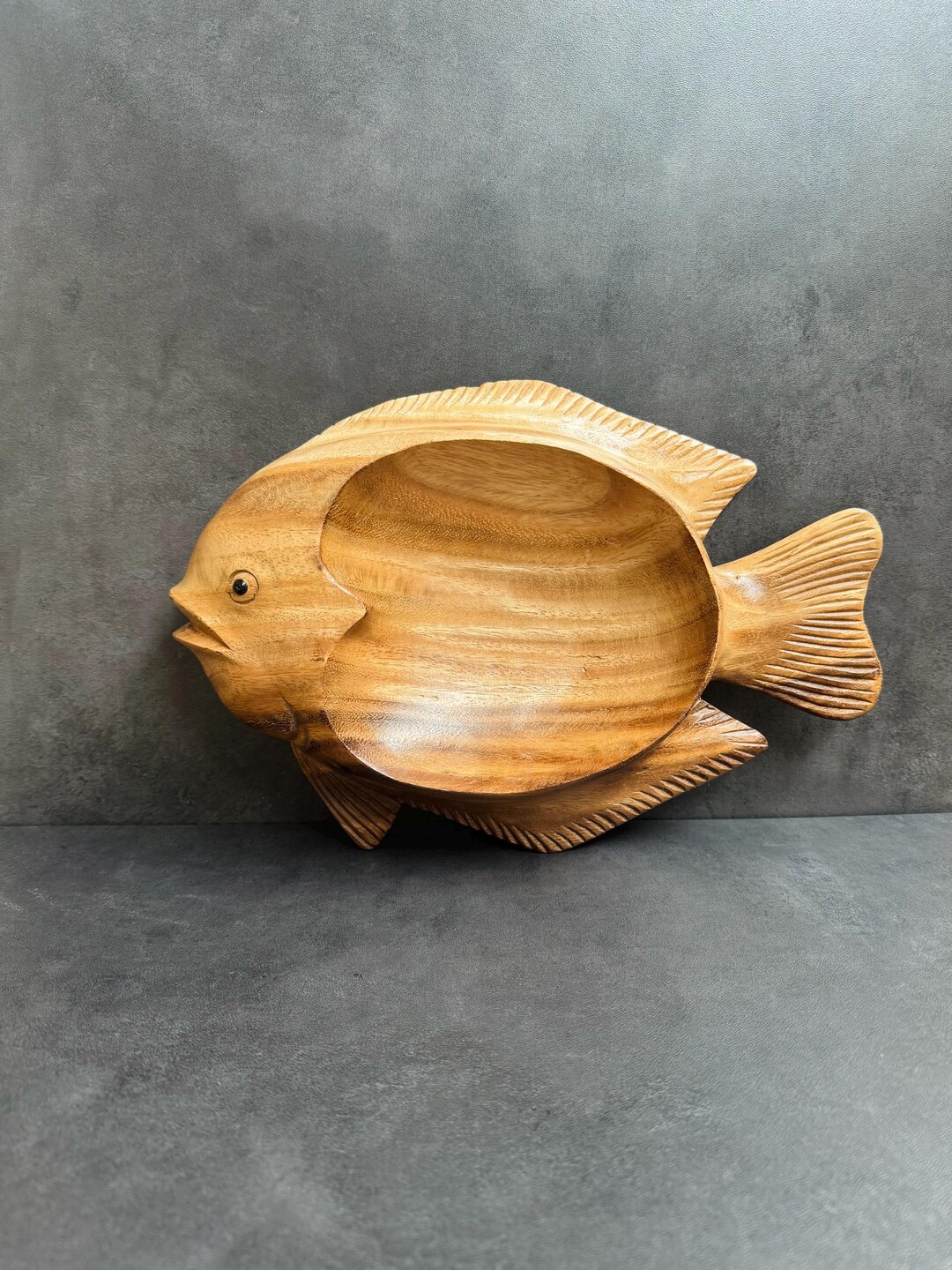 Hand Carved Wooden Fish Bowl. Fish Shaped Wood Serving Bowl. Carved ...