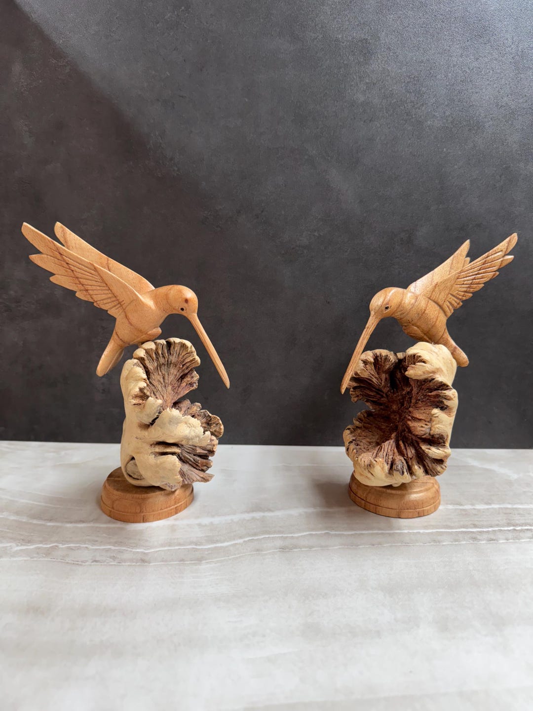 Hummingbird Wooden Statue, Wood Carving, Bird Statue, Handmade Decor ...