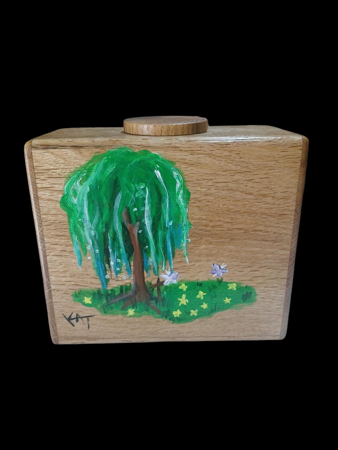White Oak Box Urn With Painted Weeping Willow Tree. - Etsy