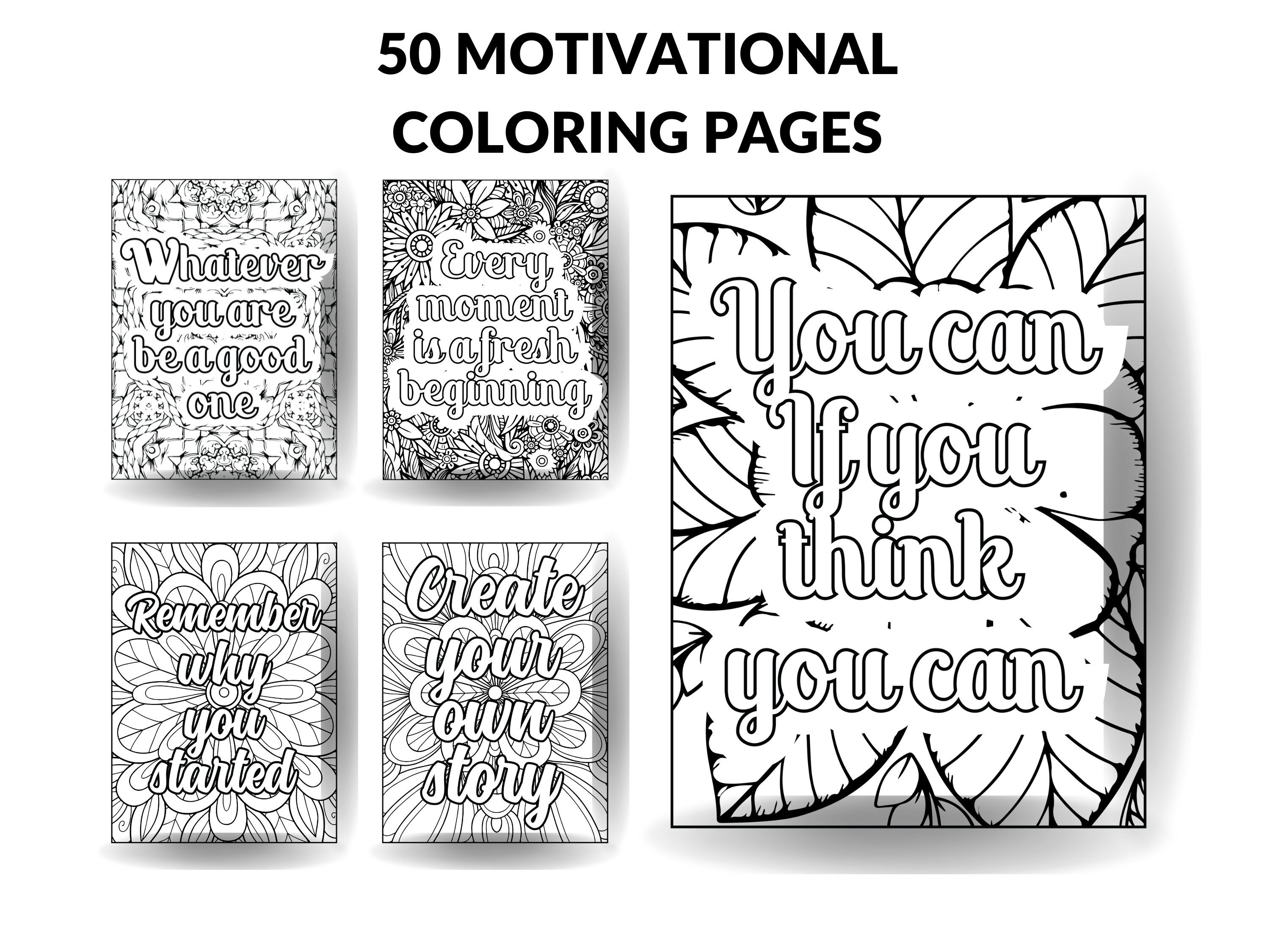 50 Motivational Coloring Pages, Pdf Coloring Book, Digital Coloring ...