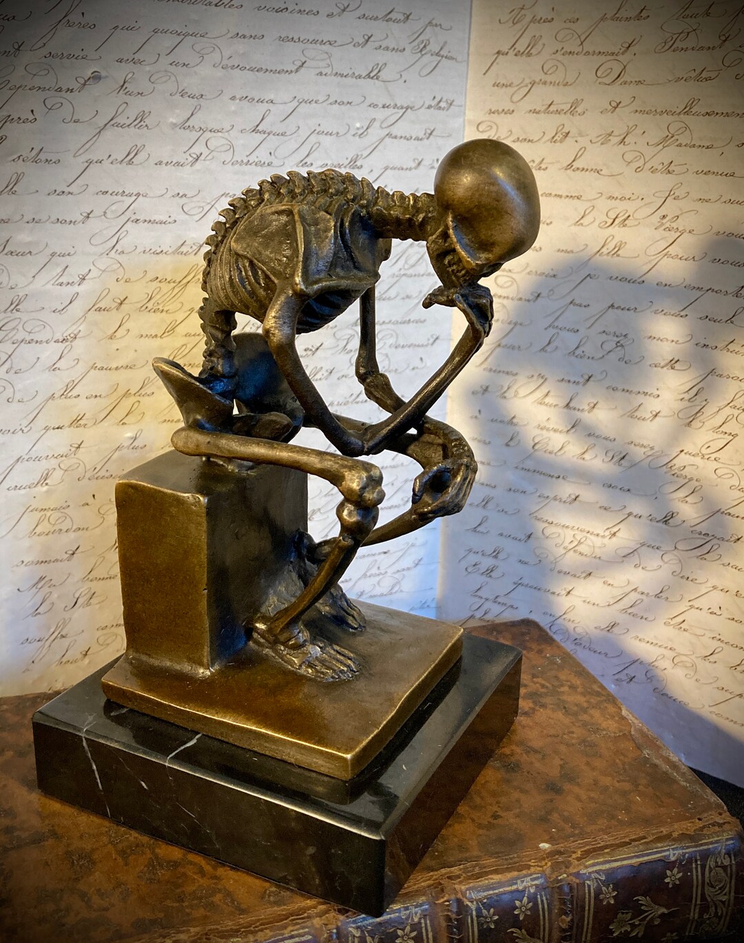 Skeleton Bronze Sculpture the Thinker Cabinet of Curiosities - Etsy