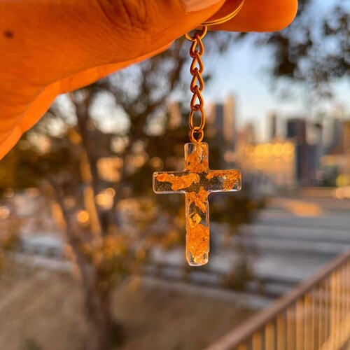 Resin Real Flower Custom Initial Cross Keychain Personalized - Etsy