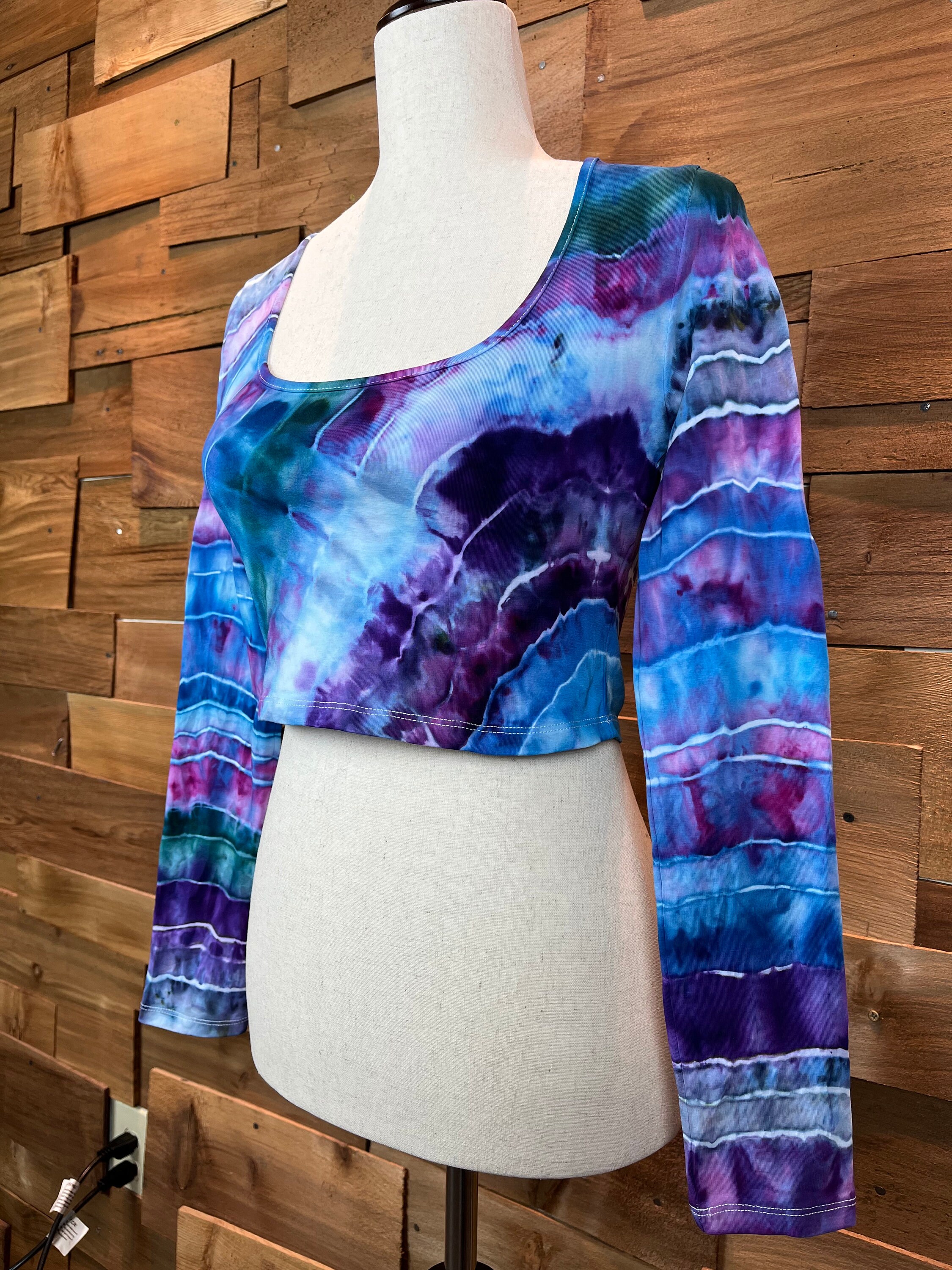 Blue Purple Long Sleeve Tie Dye Crop Top | Size M | Hippie, Boho ...