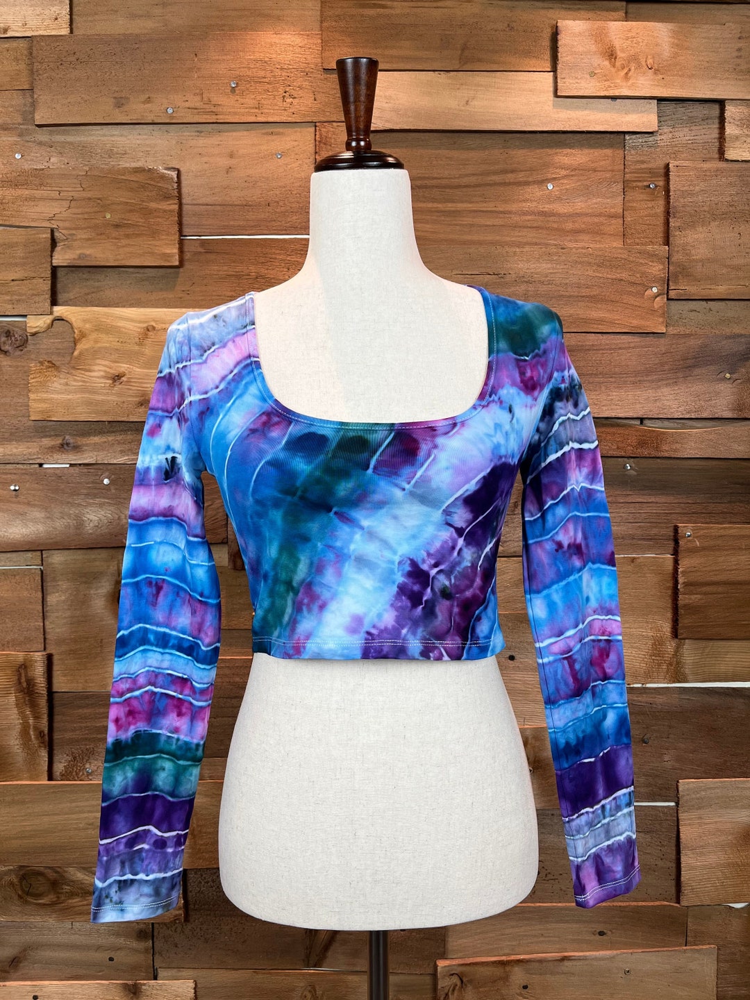 Blue Purple Long Sleeve Tie Dye Crop Top | Size M | Hippie, Boho ...