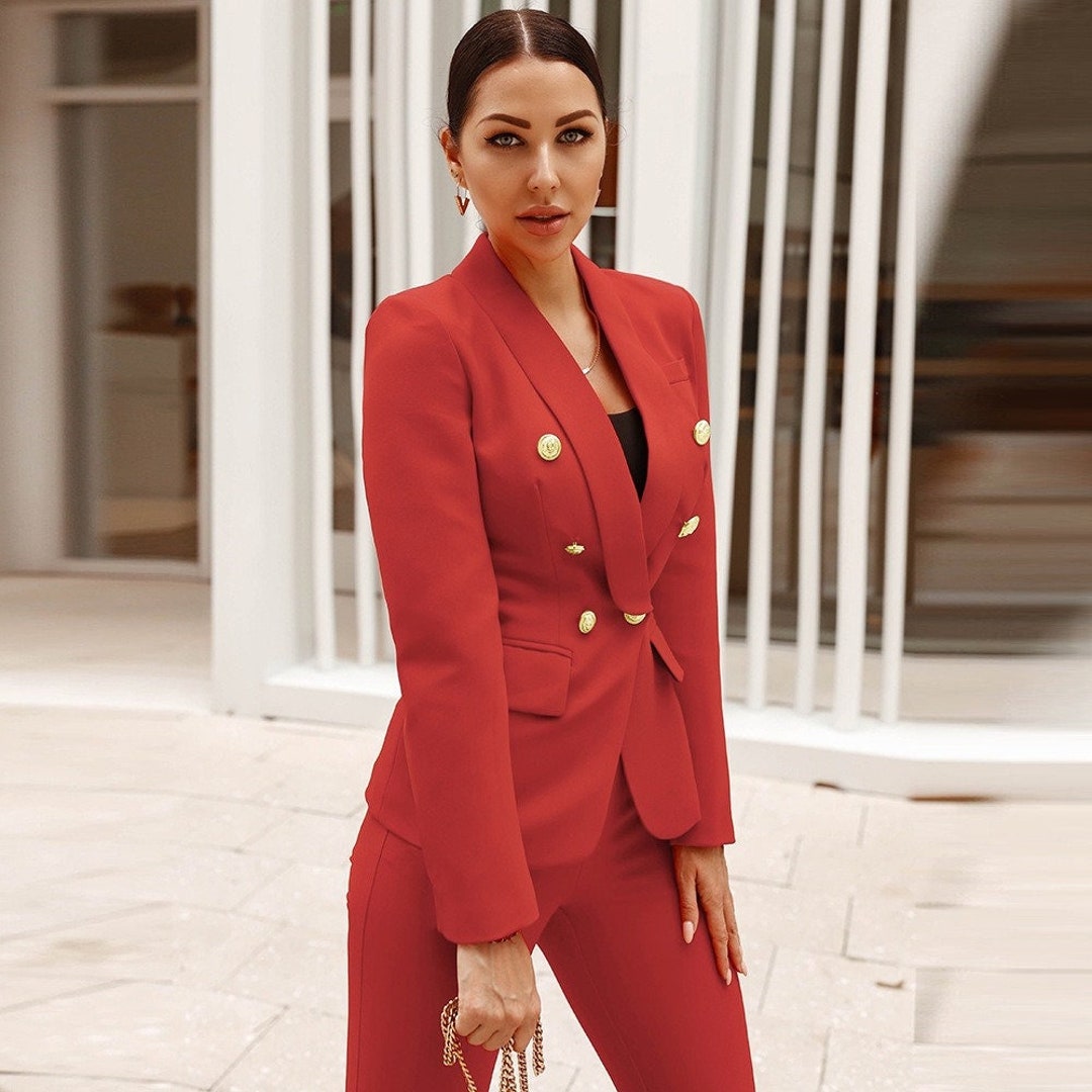 Red Pant Suit for Women, Dressy Pant Suits for Women , Two Piece Suit ...