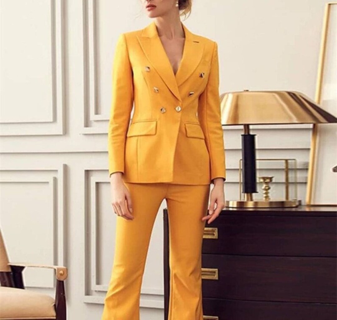 Pant Suits Women Double Breasted Women Suit Yellow Dress Suit Women