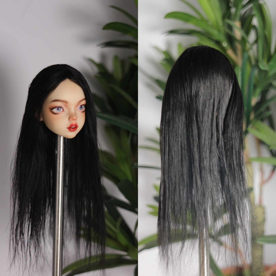 9-9.5cm Hard Cap Long Black Mohair Wig for Bjd Doll, Doll Hair Bjd ...