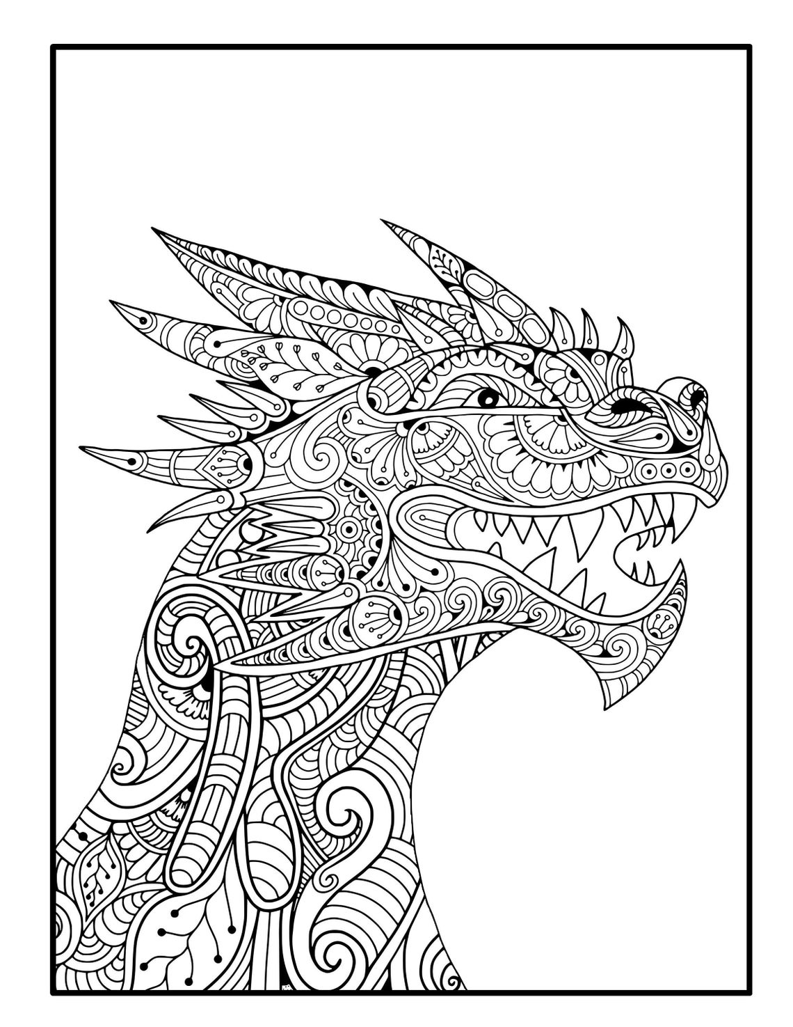 Zentangle Dragon Head - Coloring Page, Cricut Pattern, Silhouette ...