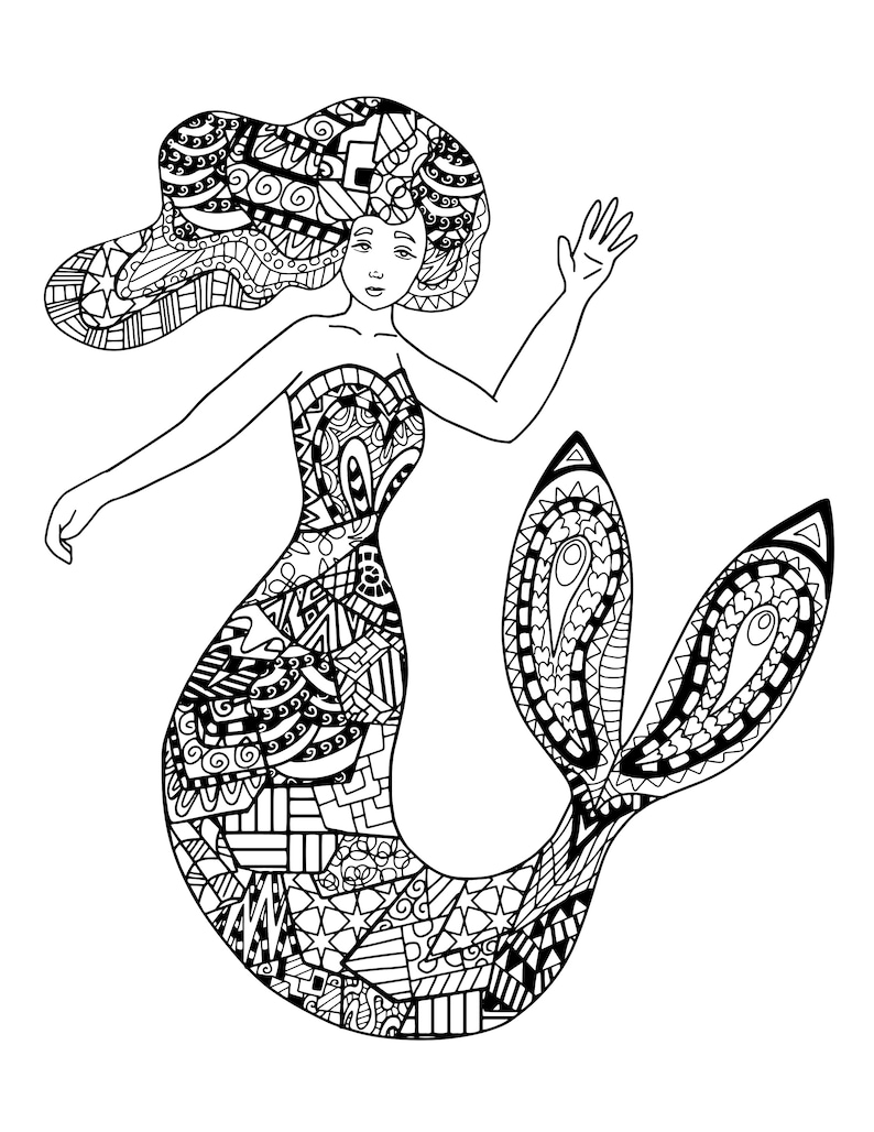 Zentangle Mermaid Coloring Page Cricut Pattern - Etsy Hong Kong
