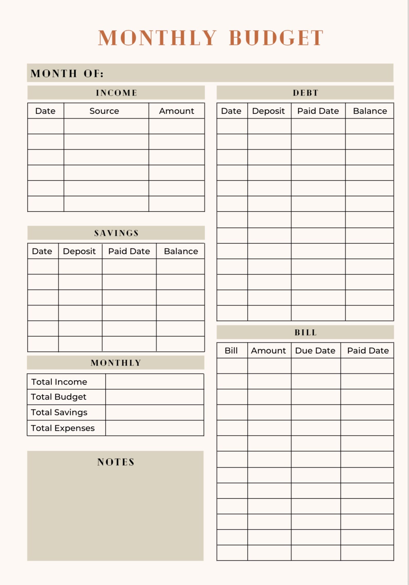 Digital & Printable Budget Template - Etsy