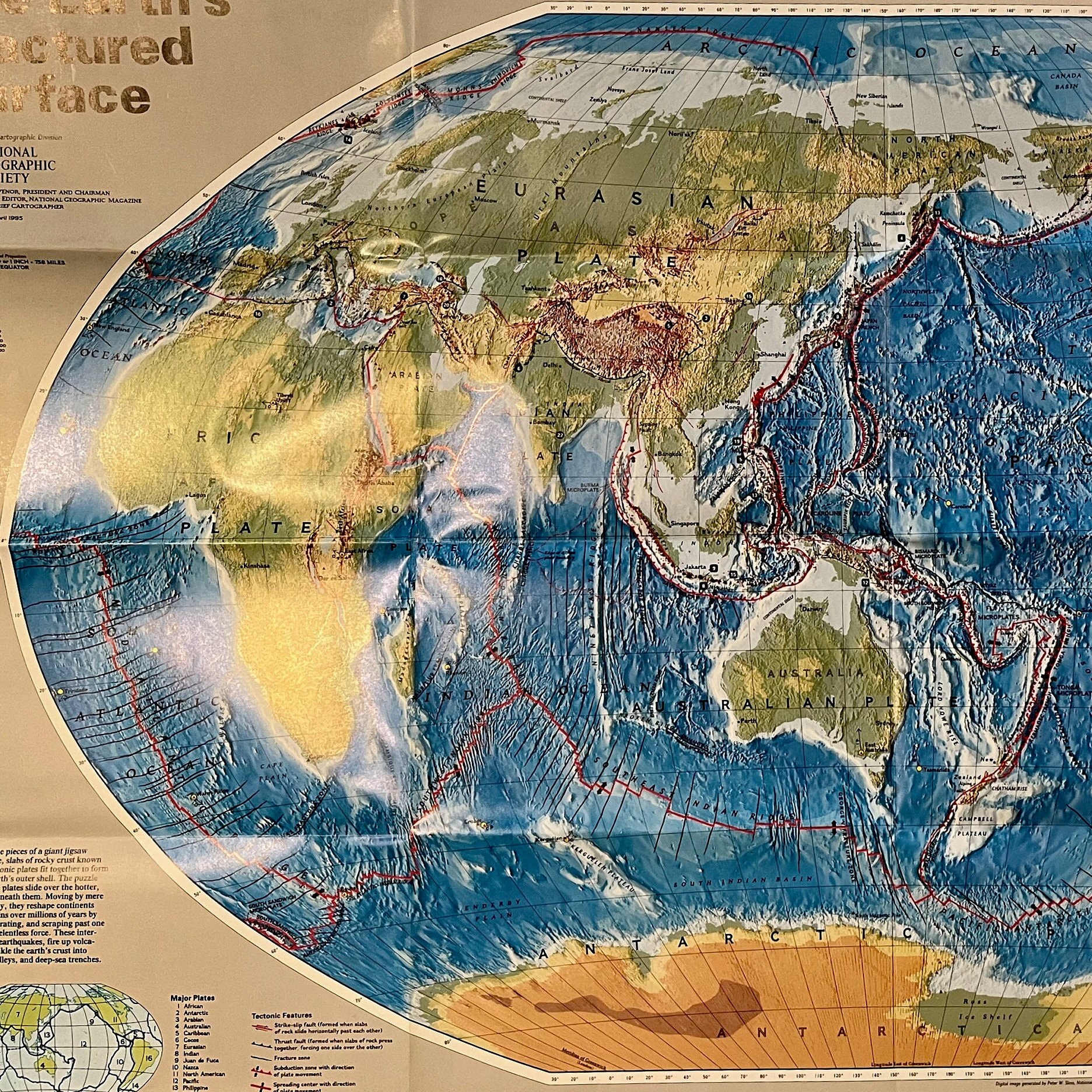 Vintage Map of Earth's Tectonic Plates National - Etsy