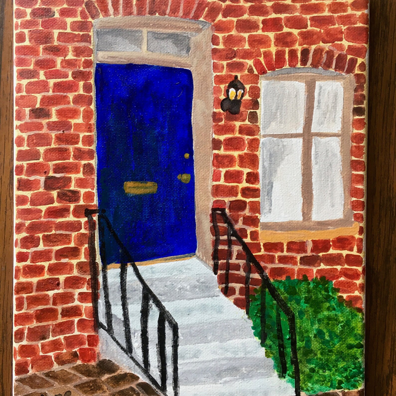 Brick Row Home Blue Front Door - Mini Watercolor Cityscape Canvas - Etsy