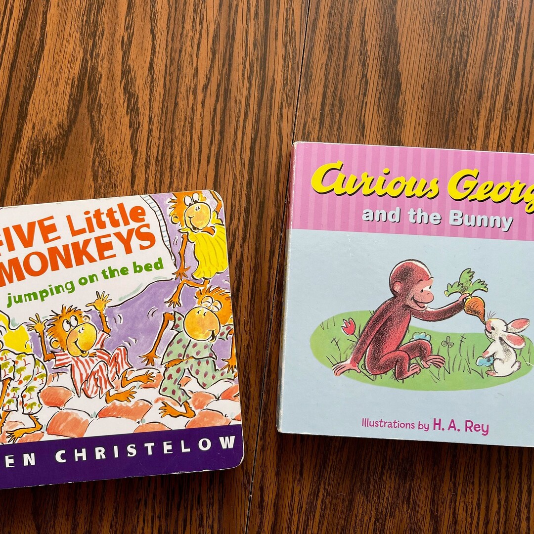Two Board Books - Curious George and the Bunny - Five Little Monkeys Jumping on the Bed ...