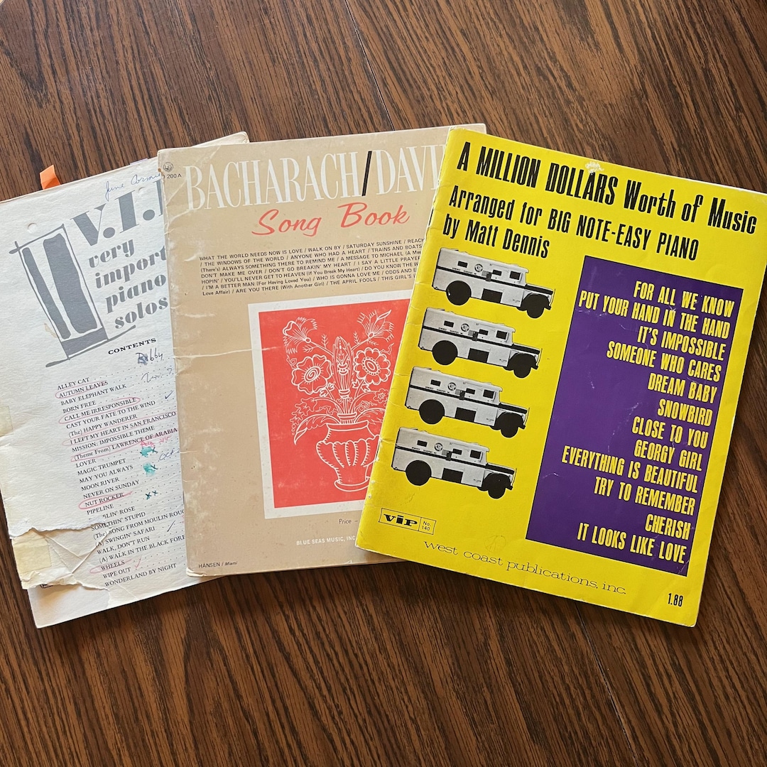 3 Vintage Piano Song Books - "bacharach/david" - "v.i.p. Solos" - "a ...