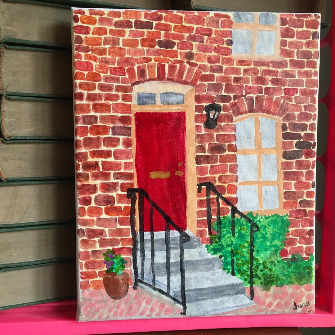 Brick Row Home Red Front Door - Watercolor Cityscape Canvas - Etsy