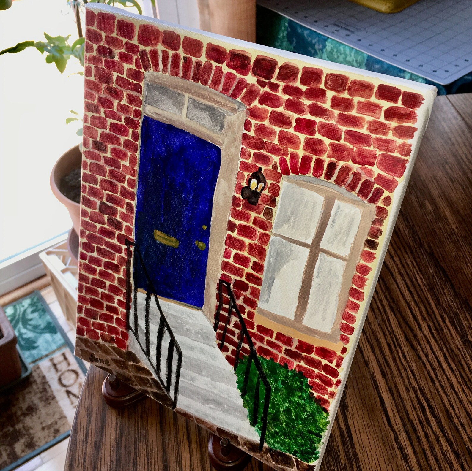Brick Row Home Blue Front Door - Mini Watercolor Cityscape Canvas - Etsy