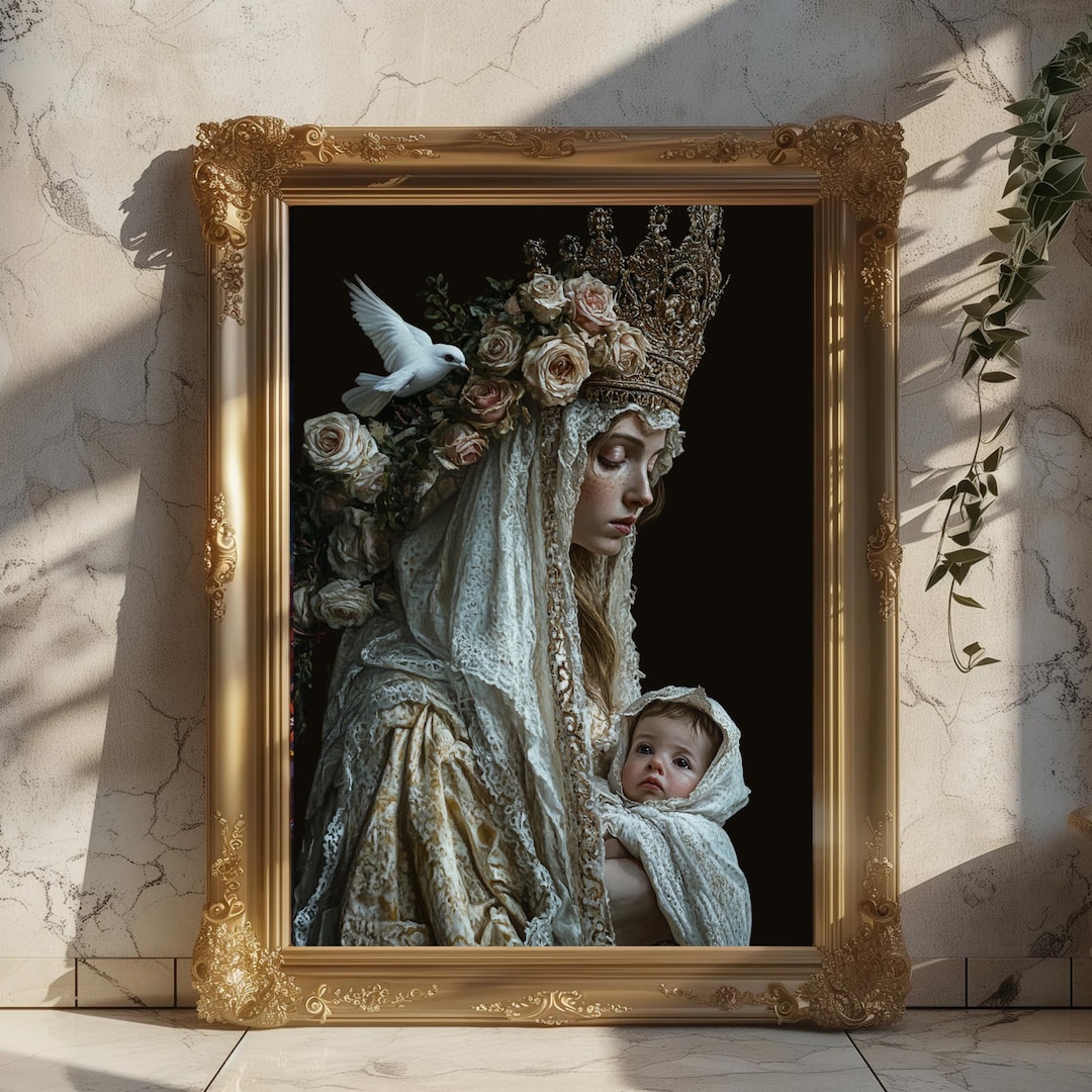 Our Lady Queen of Heaven Oil Painting Print, Satin Poster, Catholic ...