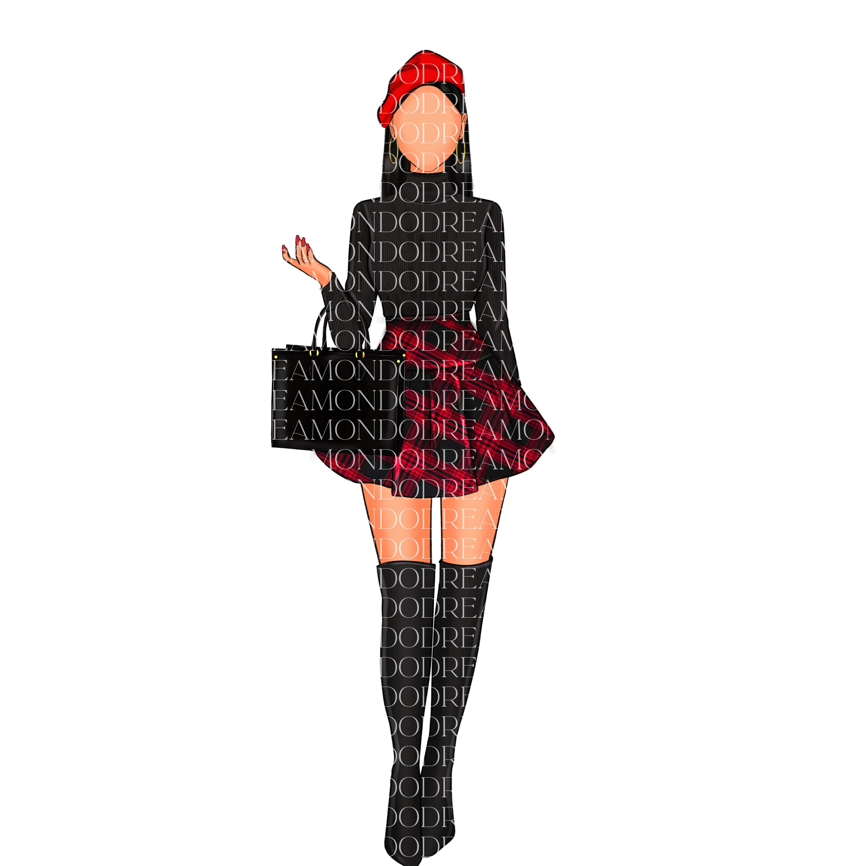 Black Girl Clipart, Fall Girl, Black Woman Clipart, Black and Red ...