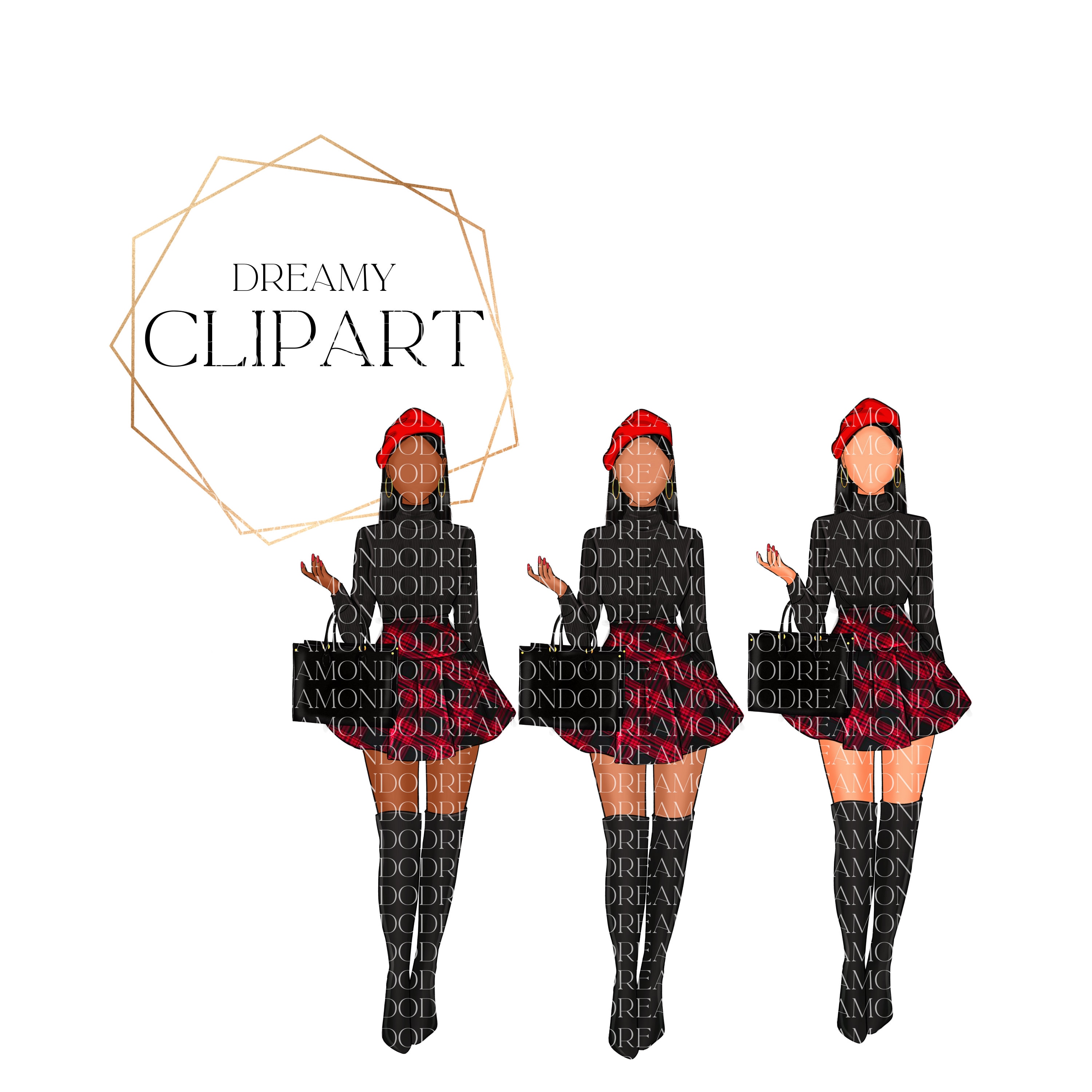 Black Girl Clipart, Fall Girl, Black Woman Clipart, Black and Red ...