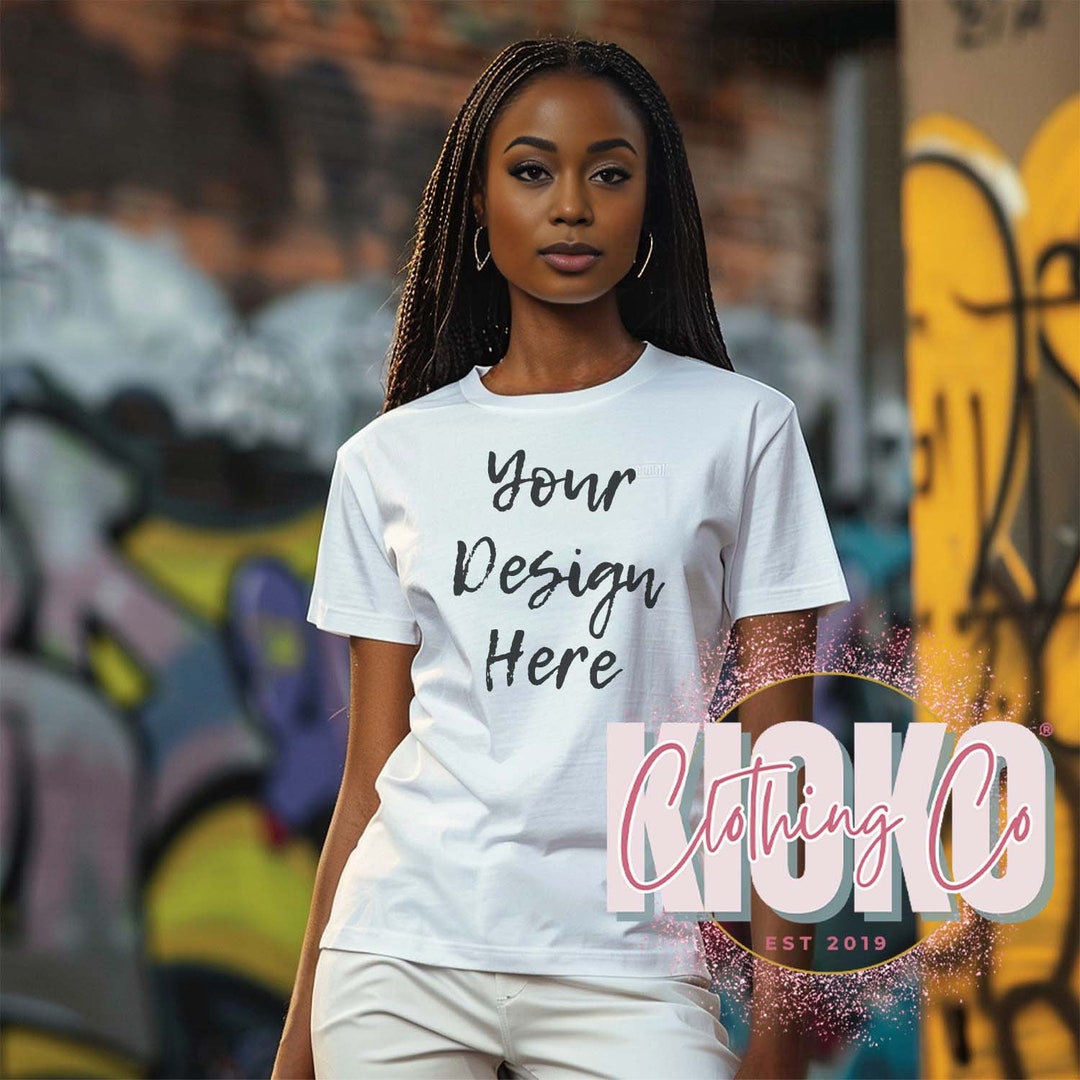 African American Woman WHITE T-shirt Mockup T-shirt Mockup Black Woman ...