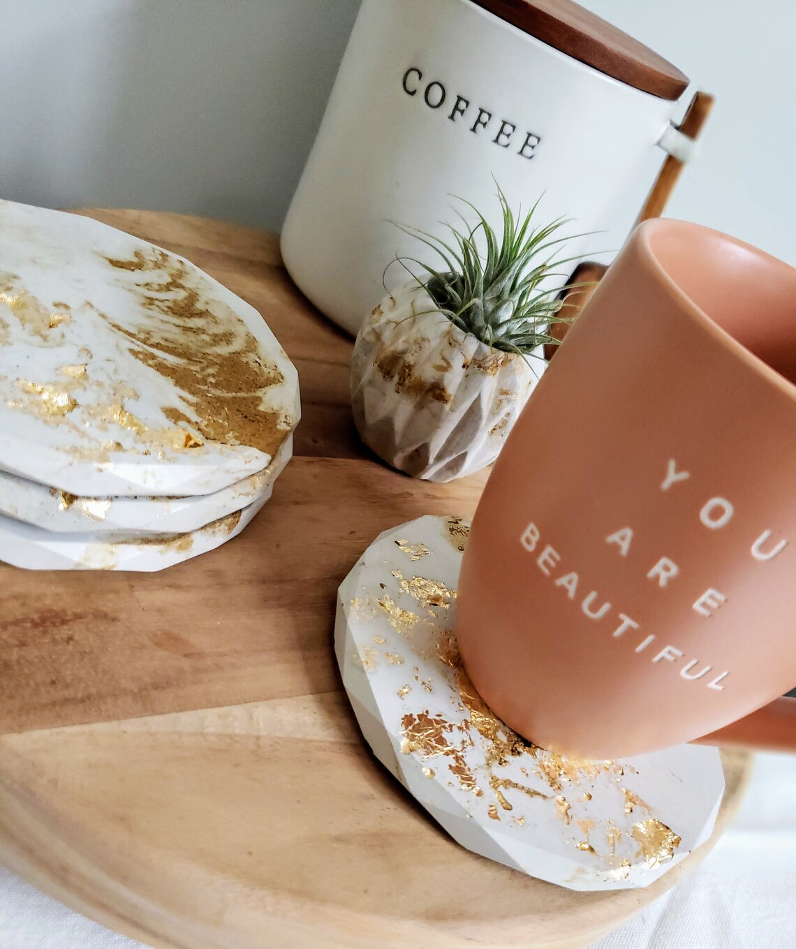 Cement Coasters Extra Large Coasters Gold Flakes in Marble - Etsy