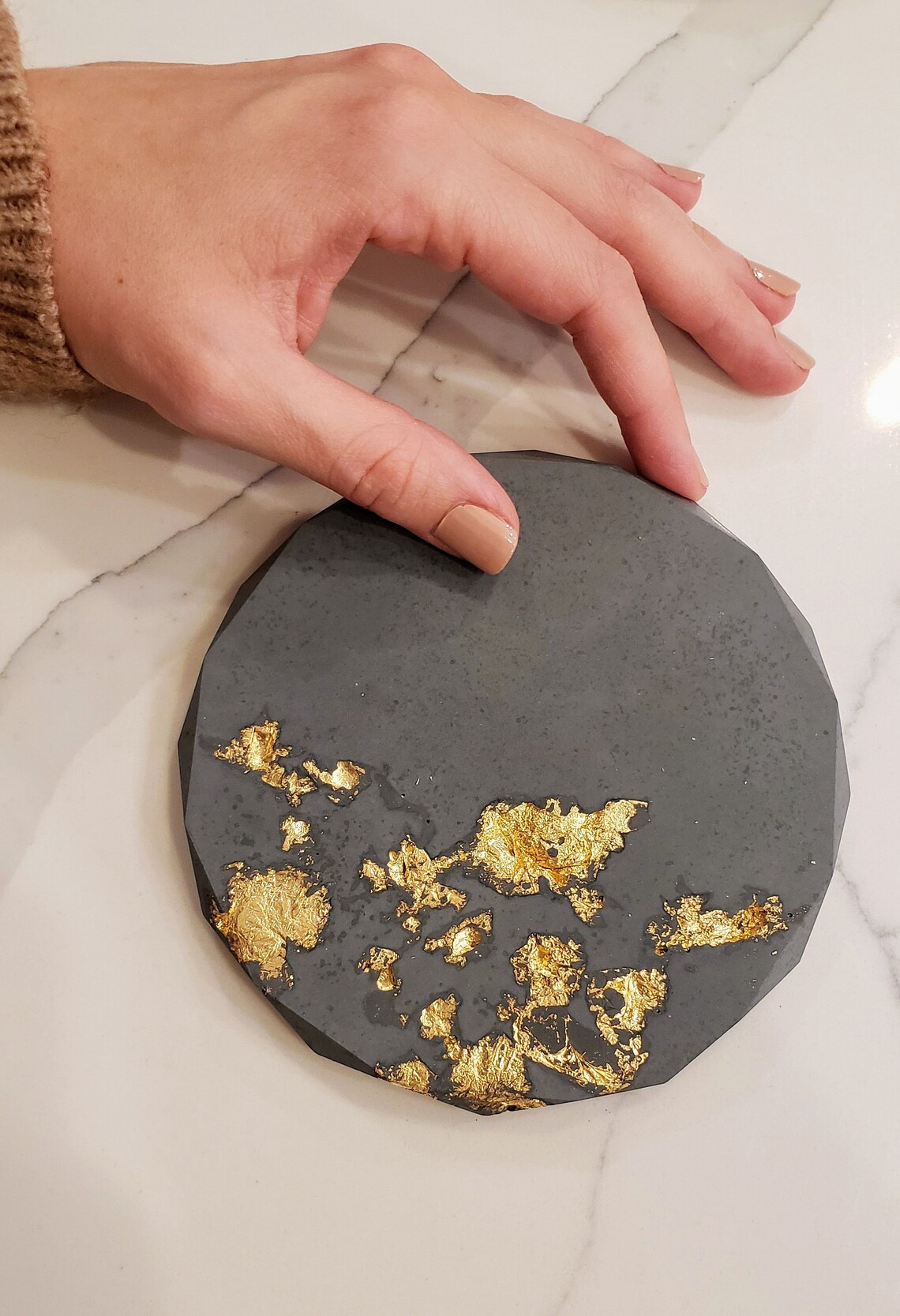 Cement Coasters Extra Large Coasters Gold Flakes in Marble - Etsy