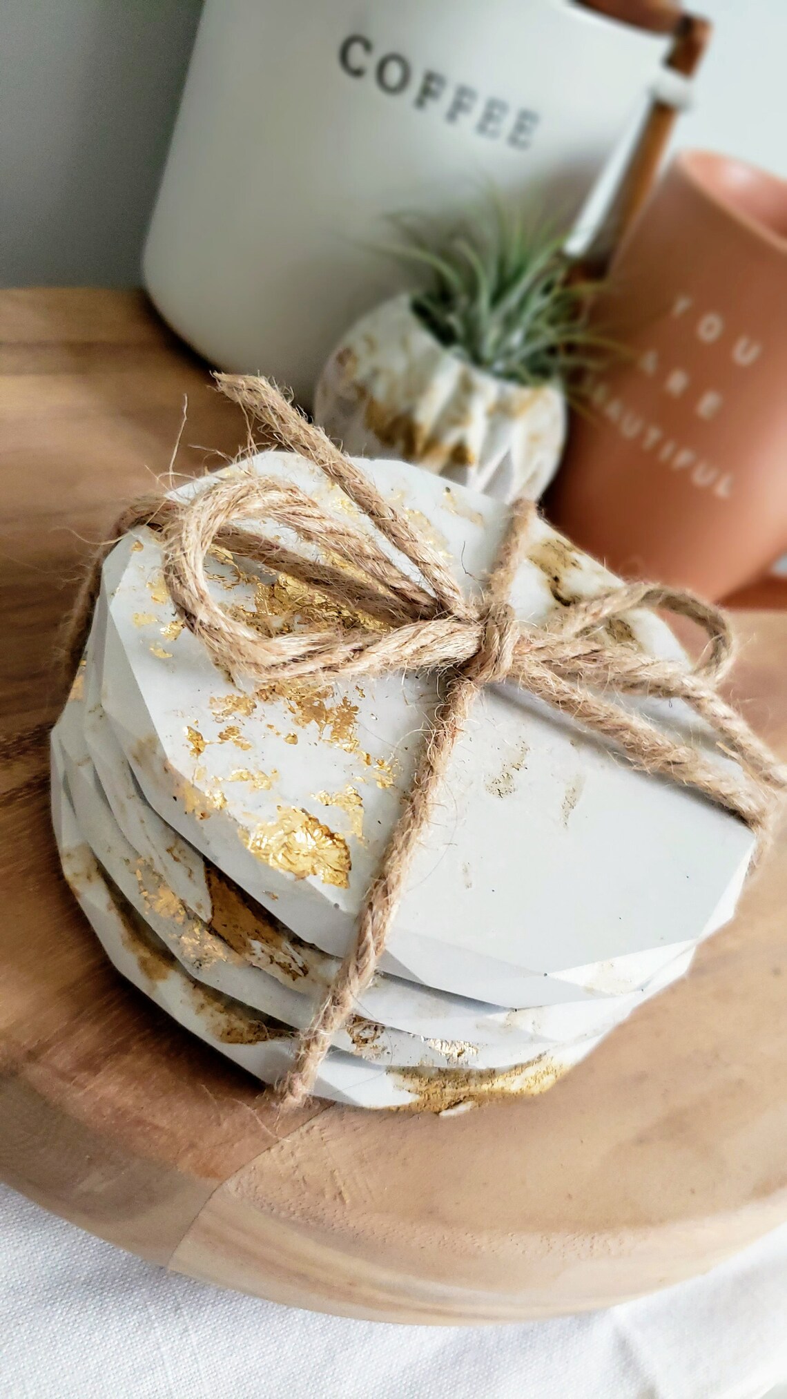 Cement Coasters Extra Large Coasters Gold Flakes in Marble - Etsy