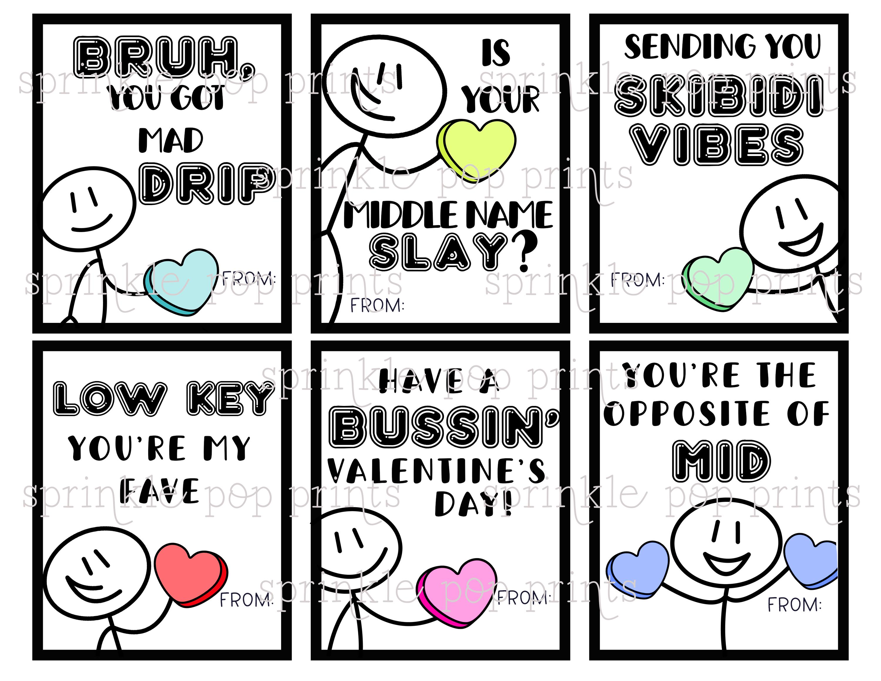 Printable Gen Alpha Slang Candy Hearts Valentines Day Cards for Schoo ...