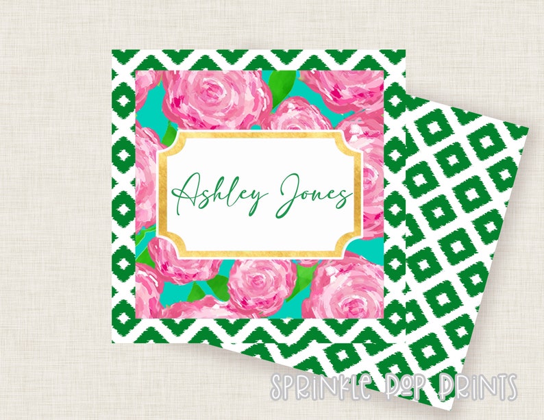Preppy Floral Green Design Printable Enclosure Card Gift Tag Custom ...