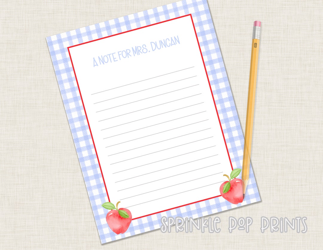 004 | Note to Teacher | Printable | Blue Gingham | Red Apples ...