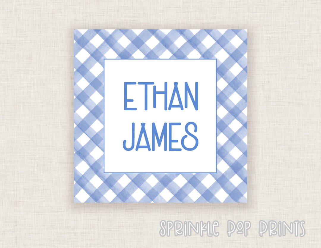 Blue Watercolor Gingham | Printable Enclosure Card | Gift Tag | Custom ...