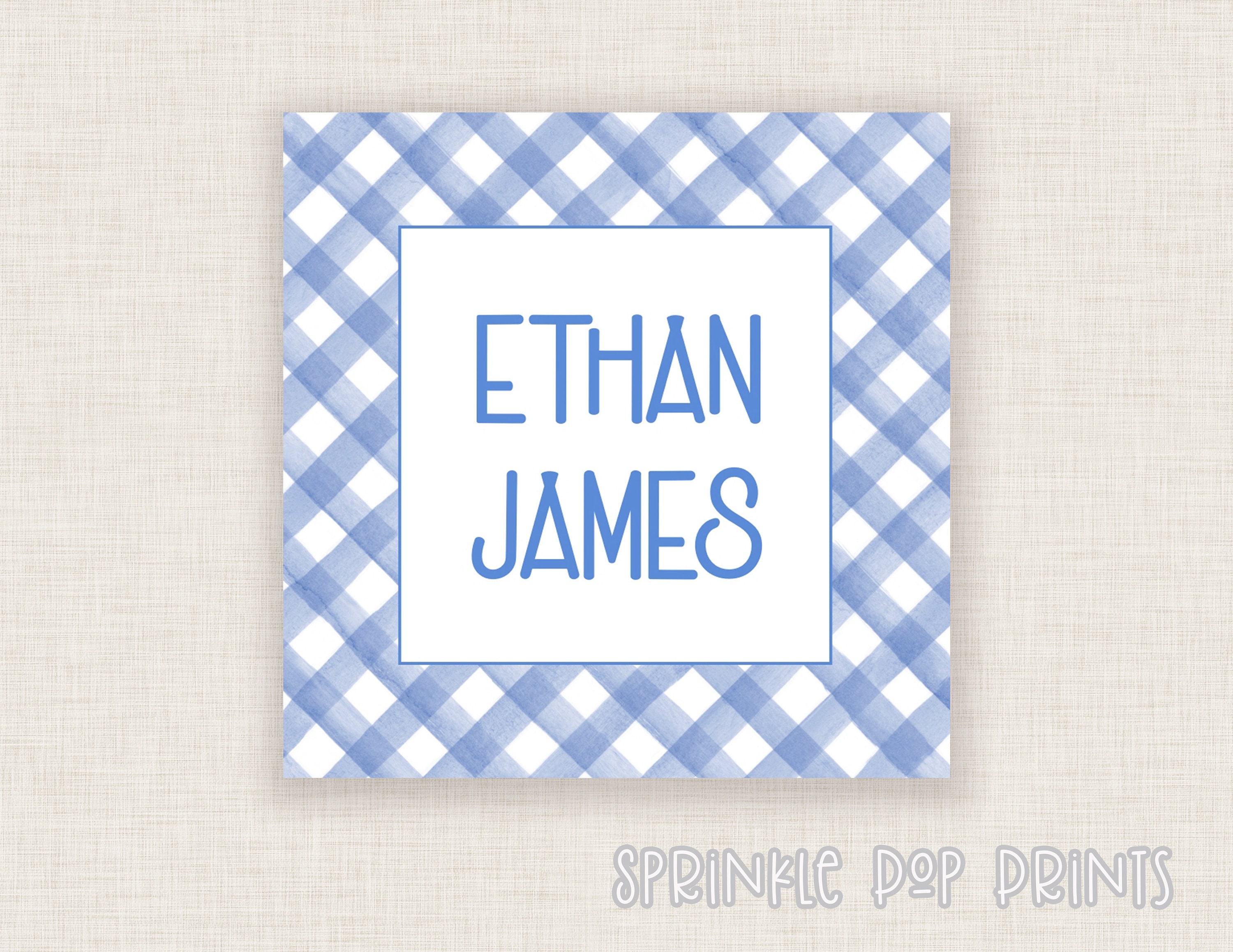 Blue Watercolor Gingham | Printable Enclosure Card | Gift Tag | Custom ...