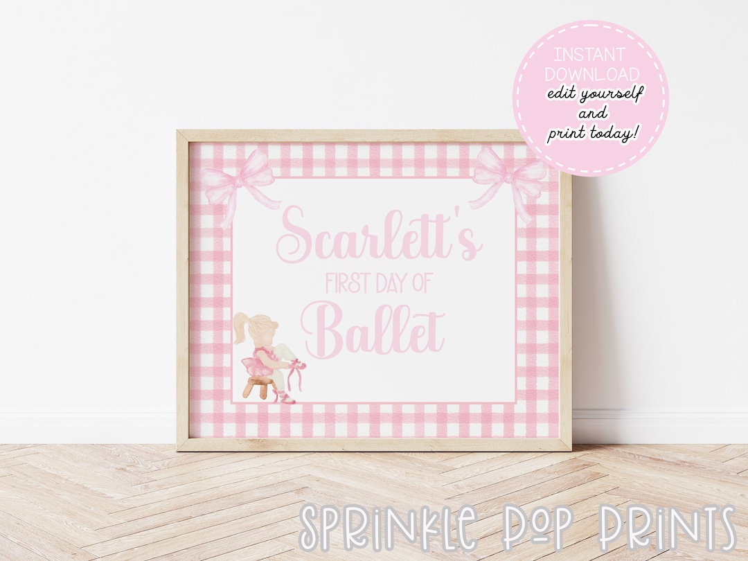 First Day of Ballet Sign | Pink Gingham First Day of Dance | Watercolor ...