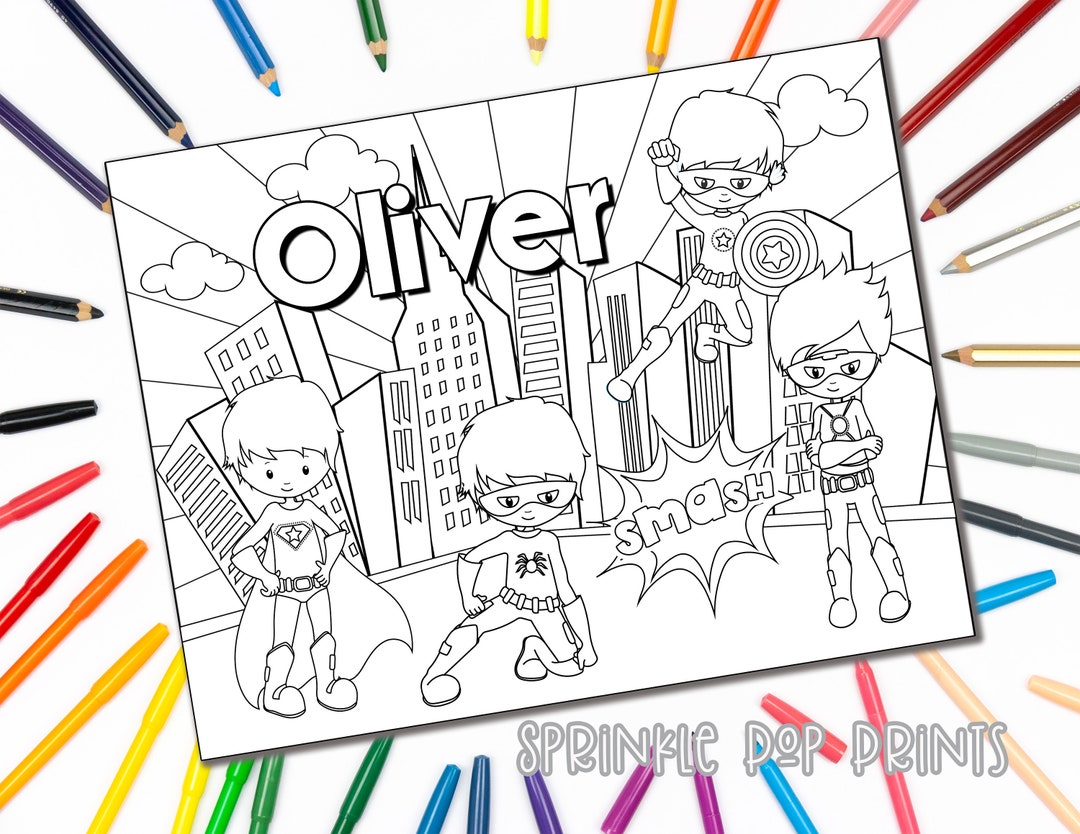 Super Hero Boy | Personalized Coloring Page | You Edit | INSTANT ...