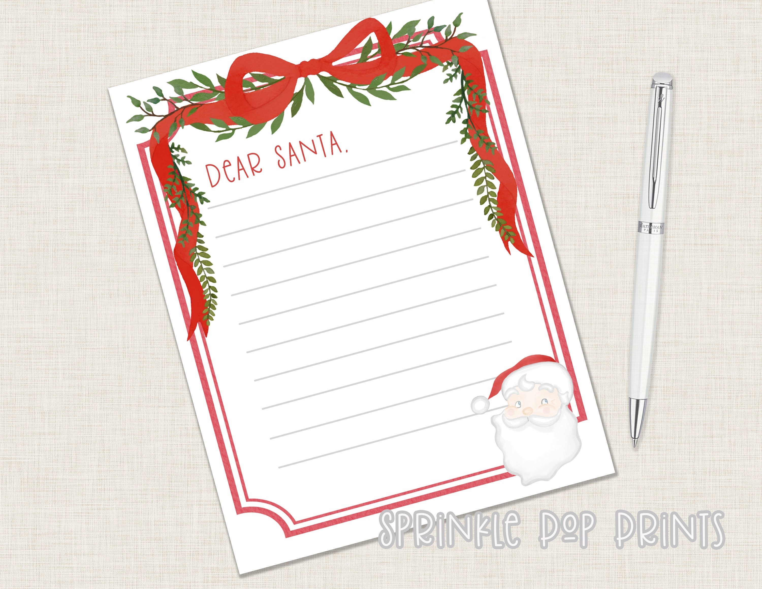 Letter to Santa Printable Red Santa Claus Letter Kit Watercolor ...