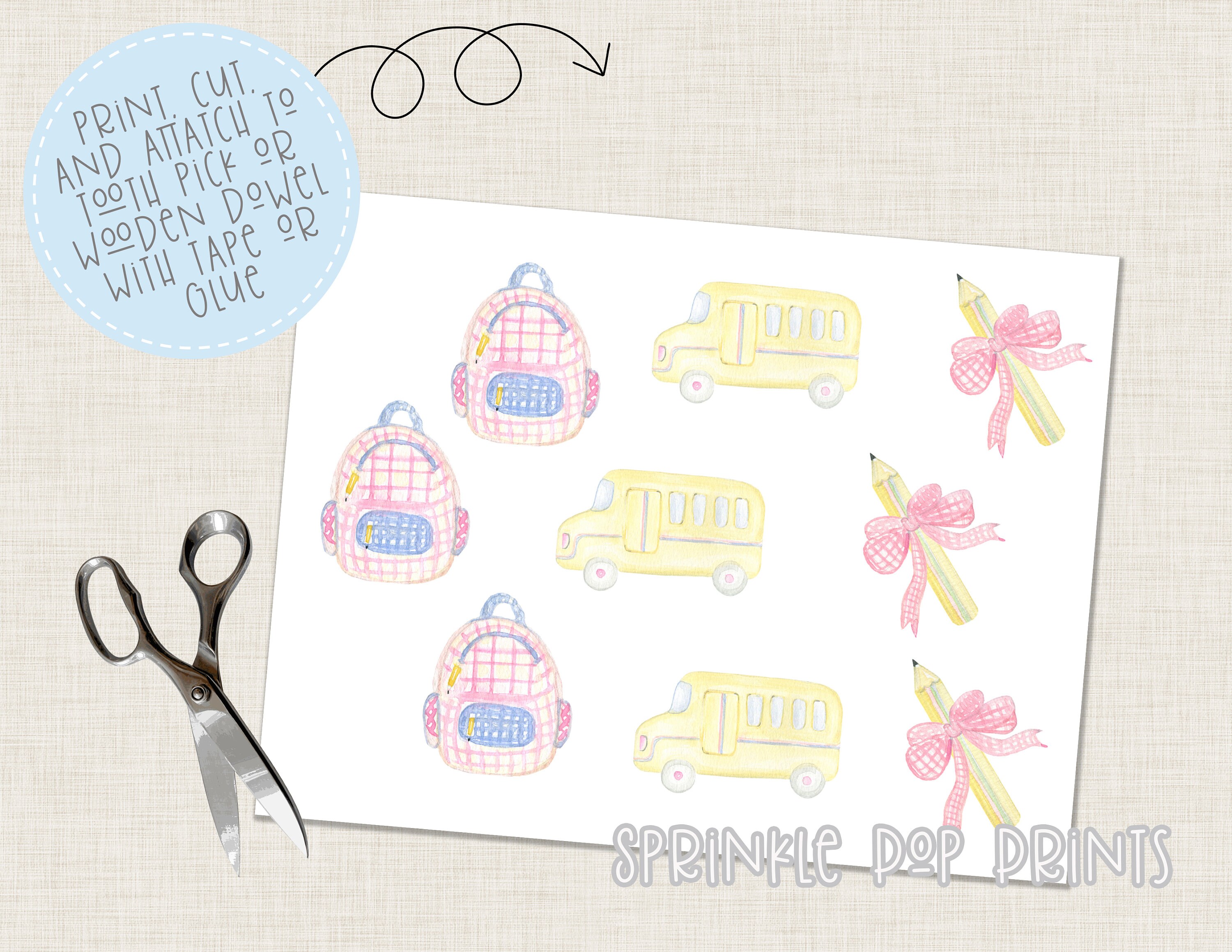 008 | Back to School Cupcake Toppers | Watercolor Cupcake Toppers ...