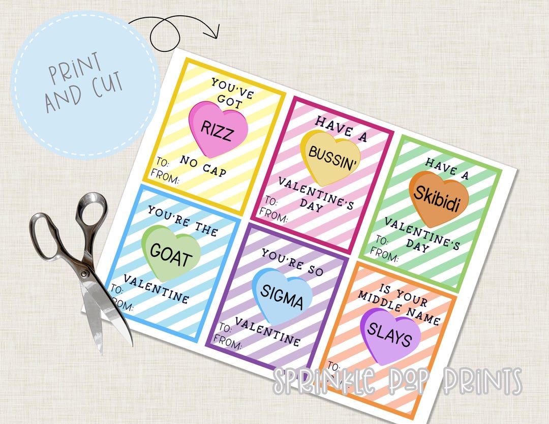 Printable Gen Alpha Slang Candy Hearts Valentines Day Cards for Schoo ...