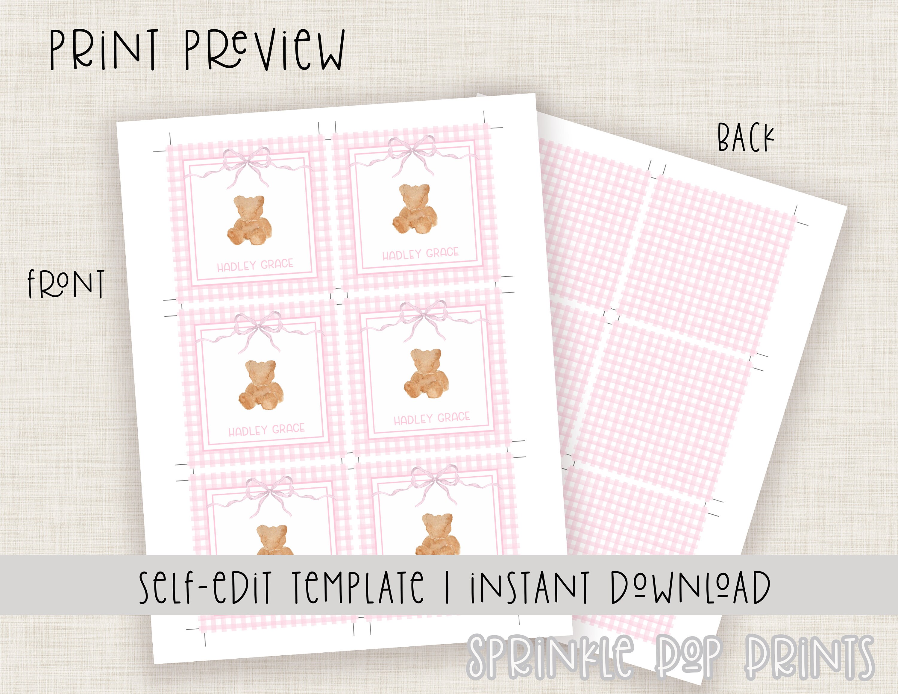 Printable Grandmillenial Gift Tag Pink Teddy Bear Printable Enclosure ...