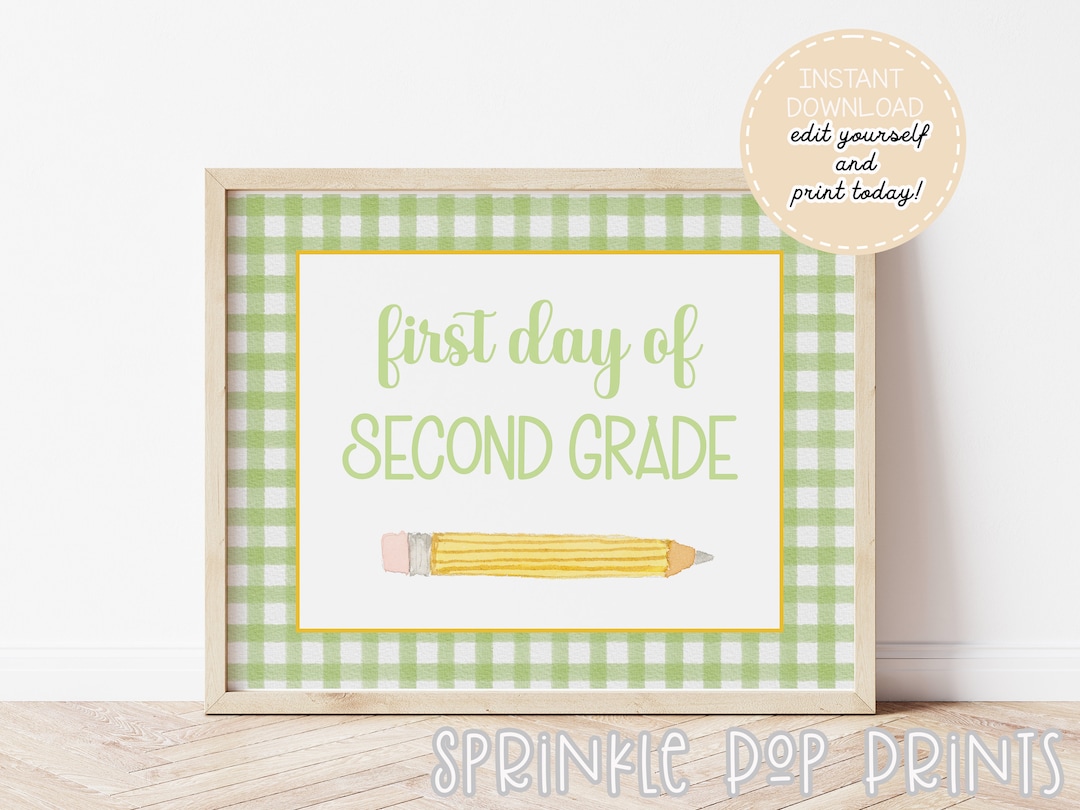 010 Green Gingham First Day of School Sign Watercolor First Day of ...