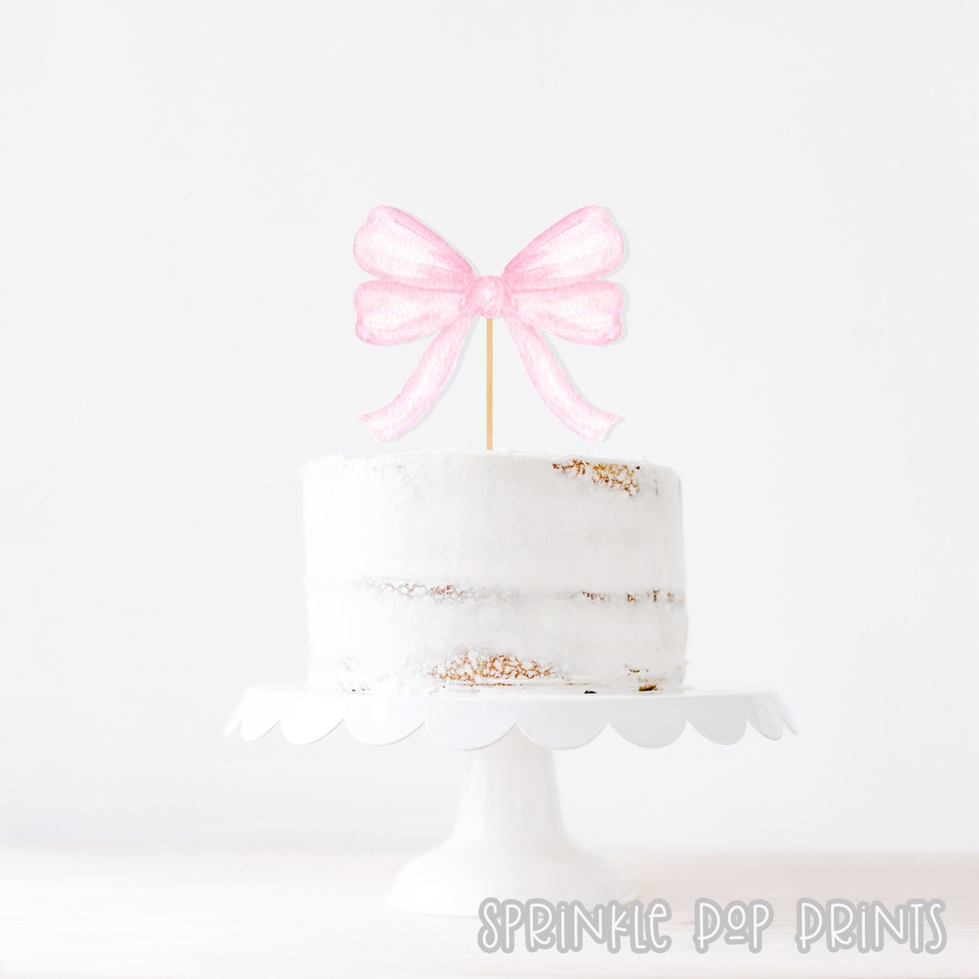 Pink Bow Cake Topper | Watercolor Cake Topper | Pink Bows | Instant ...