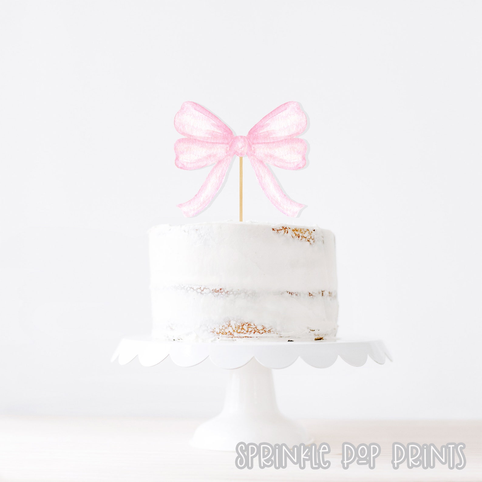 Pink Bow Cake Topper | Watercolor Cake Topper | Pink Bows | Instant ...