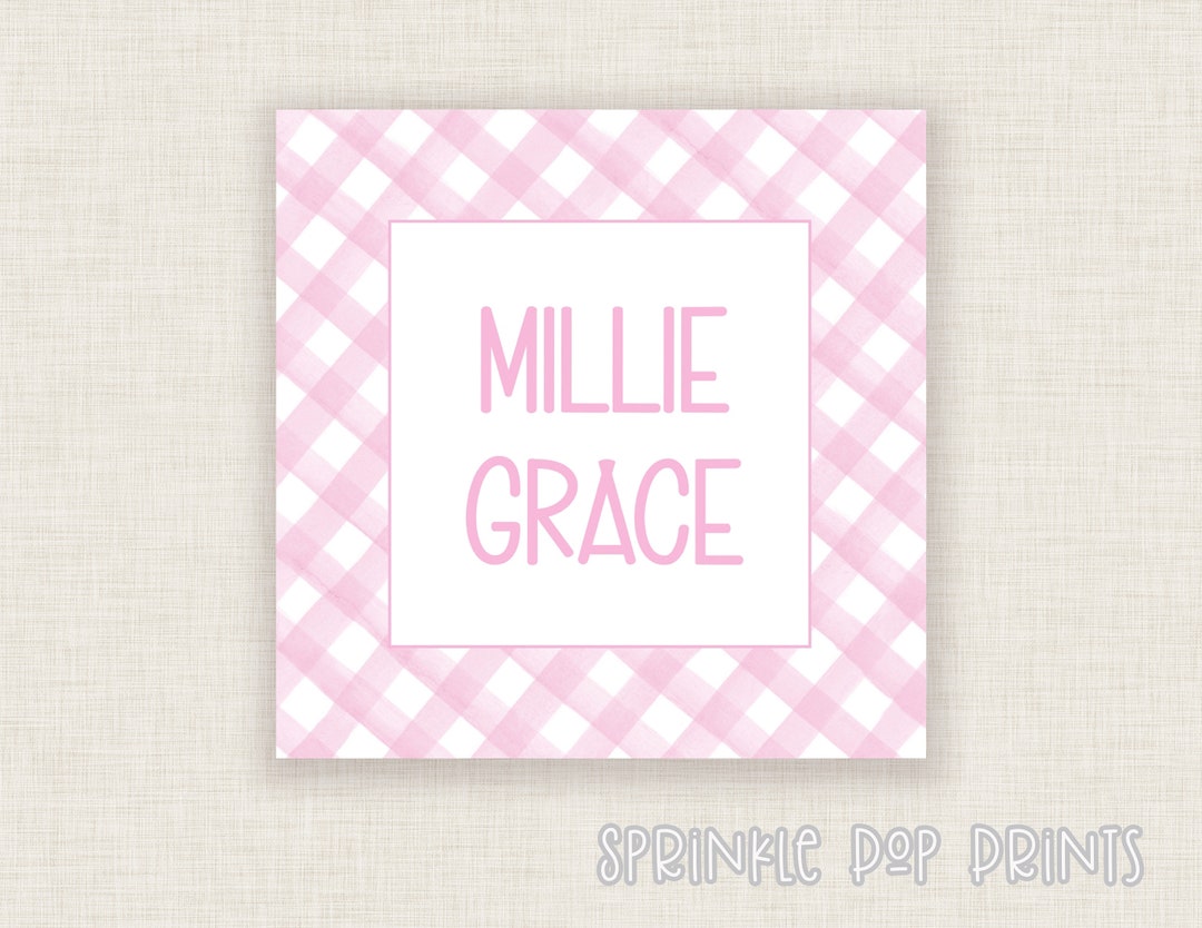 Pink Watercolor Gingham | Printable Enclosure Card | Gift Tag | Custom ...