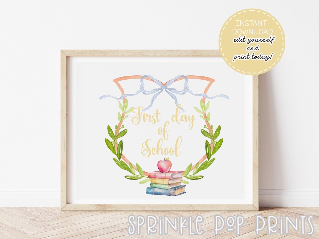 Orange Crest First Day of School Sign Watercolor First Day of School ...