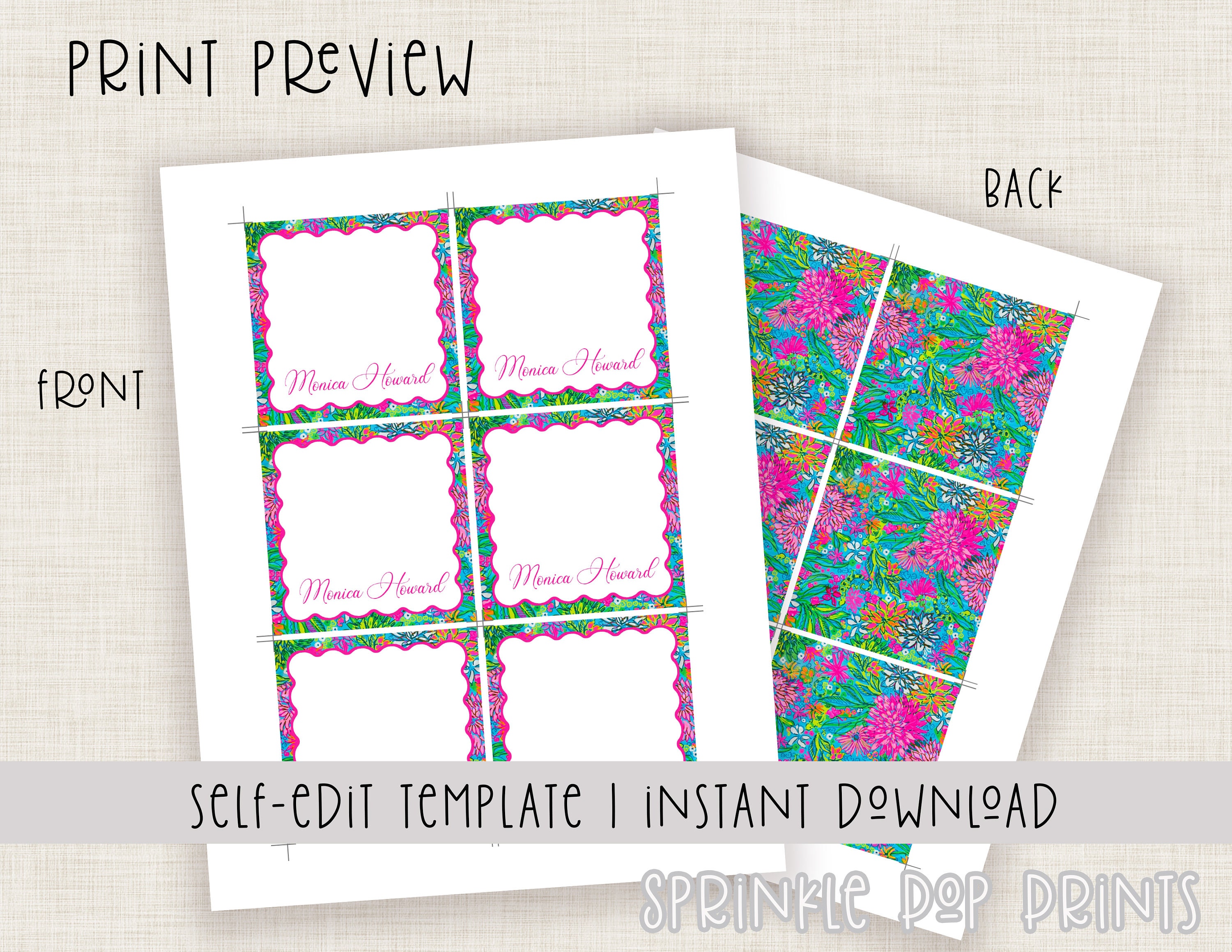 Preppy Neon Design Printable Enclosure Card Gift Tag Custom Cards ...