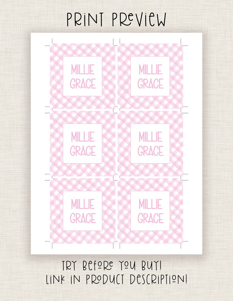Pink Watercolor Gingham | Printable Enclosure Card | Gift Tag | Custom ...